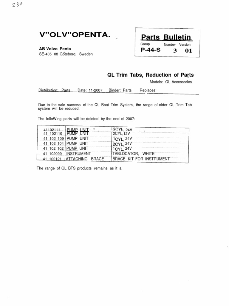 239 PB P-44-5 N3 V01 QL Trim Tabs Reduction of Parts | PDF