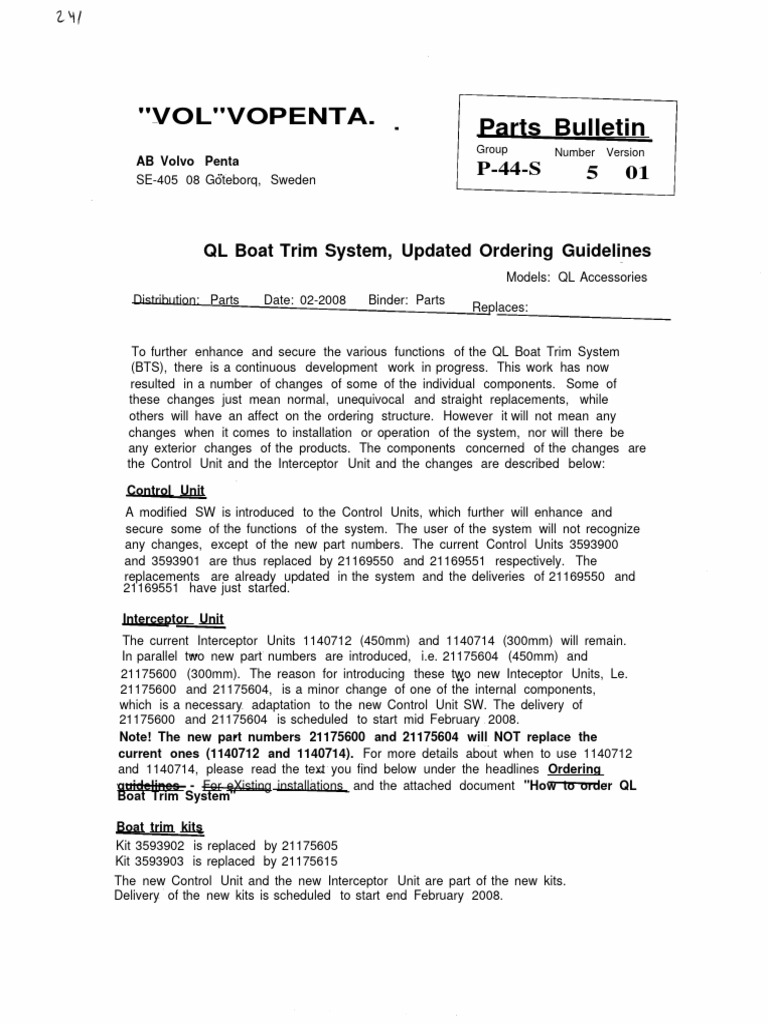 241 PB P-44-5 N5 V01 QL Boat Trim System Updated Ordering Guidelines | PDF | Automotive Industry ...