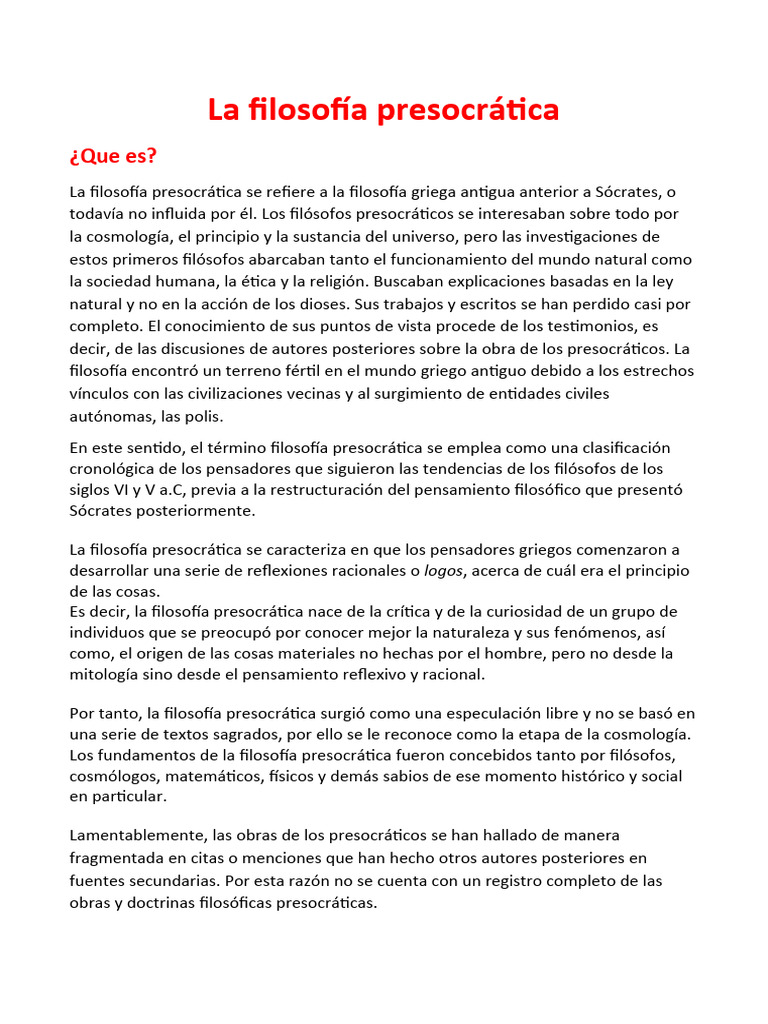 Presocraticos | PDF | Filosofía griega antigua | Filosofía antigua
