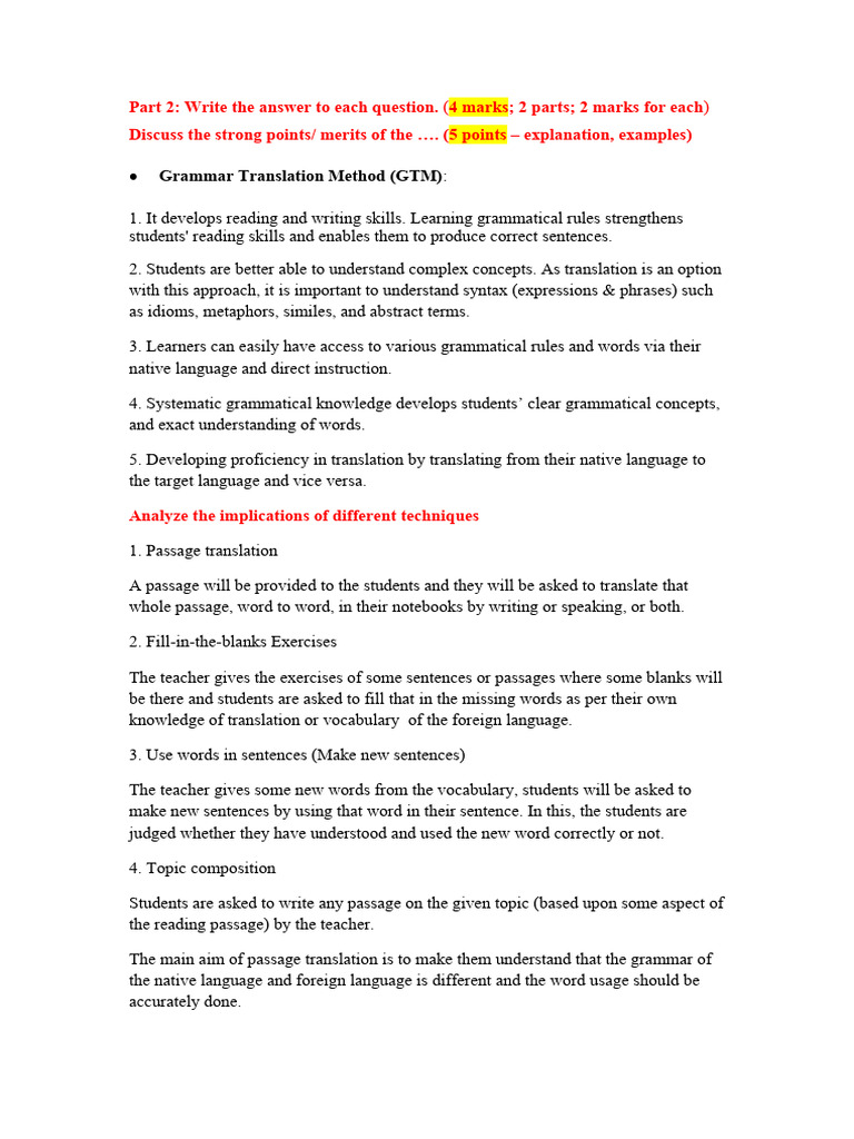 Grammar Translation Method | PDF