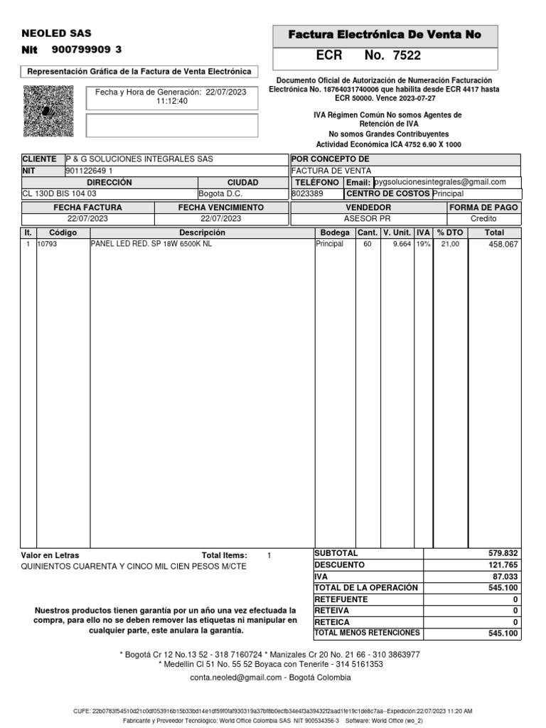 7522 No. ECR: 900799909 Nit Neoled Sas 3 | PDF