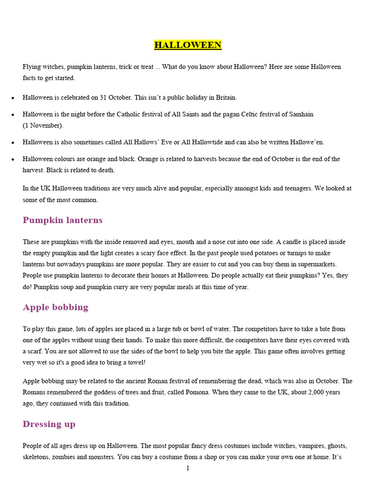 Halloween Traditions and Facts B1 | PDF
