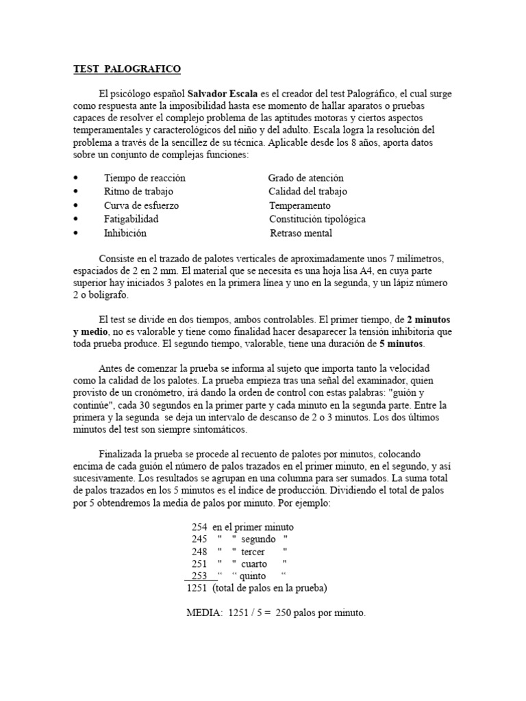 Test Palografico Con Protocolo Ej | PDF