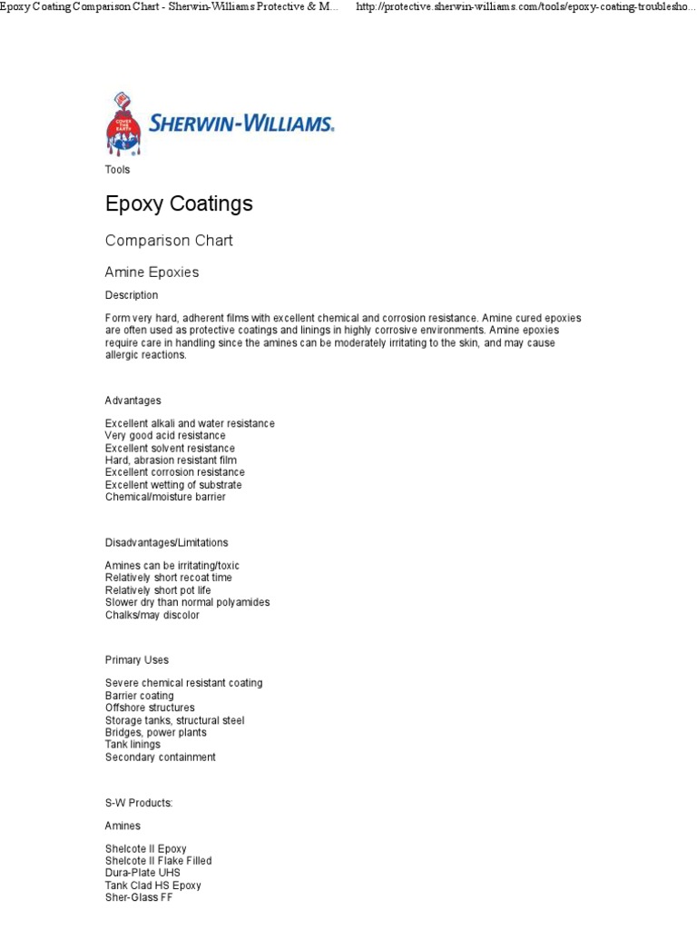 Epoxy Coating Comparison Chart - Sherwin-Williams Protective & Marine ...
