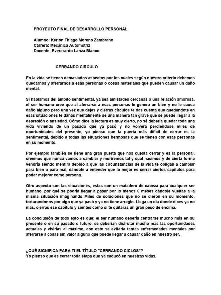 Proyecto Final de Desarrollo Personal | PDF Proyecto Final de Desarrollo Personal | PDF