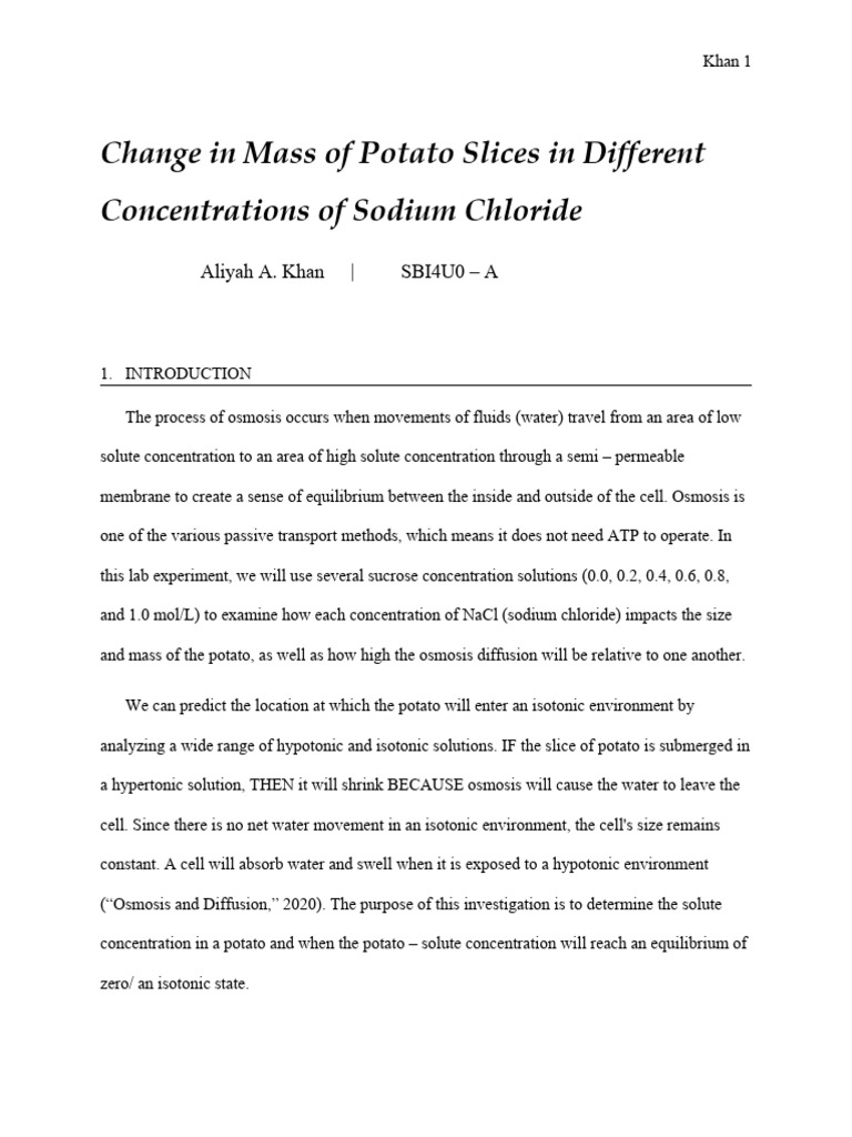 Change in Mass of Potato Slices in Different Concentrations of Sodium ...