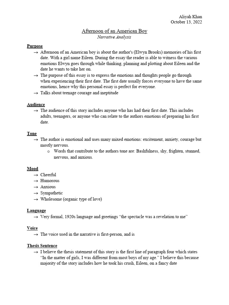 Afternoon of an American Boy Analysis | PDF | Essays | Anxiety