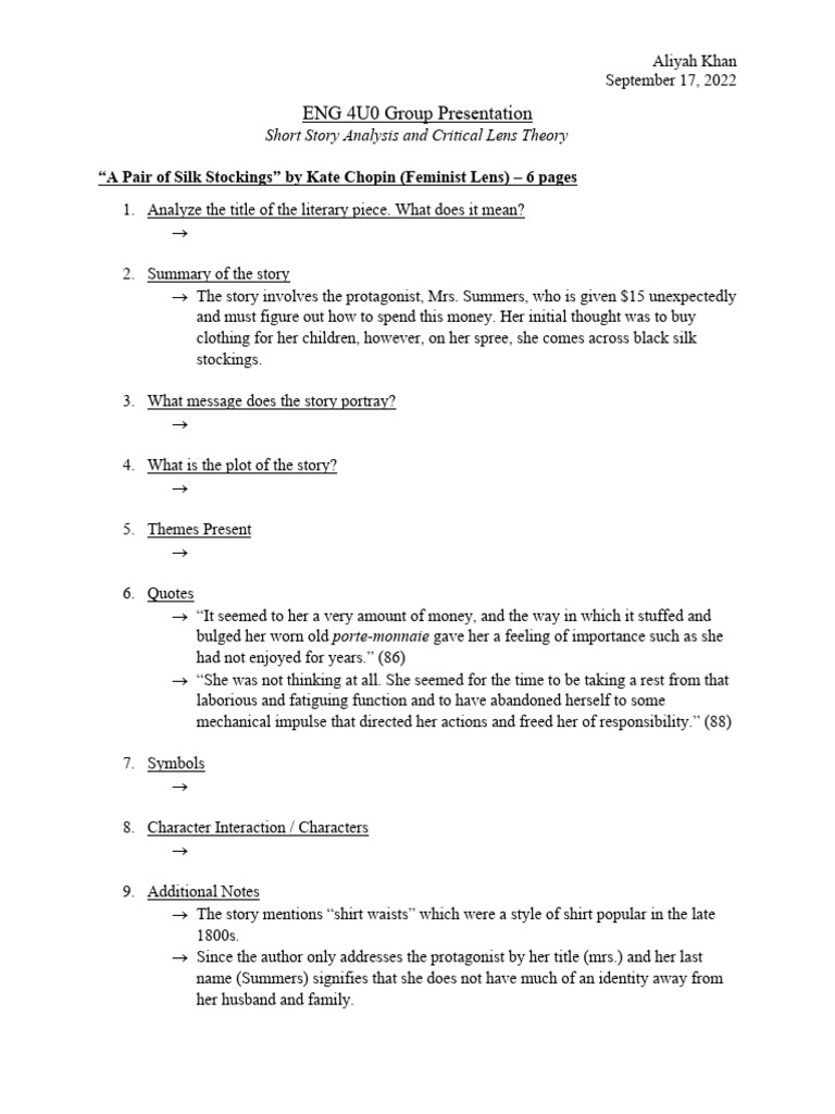 Short Story Analysis and Critical Lens Theory Presentation | PDF