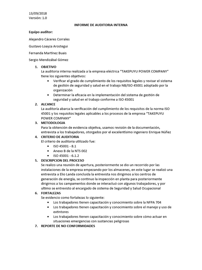 Informe de Auditoria Interna | PDF | Auditoría