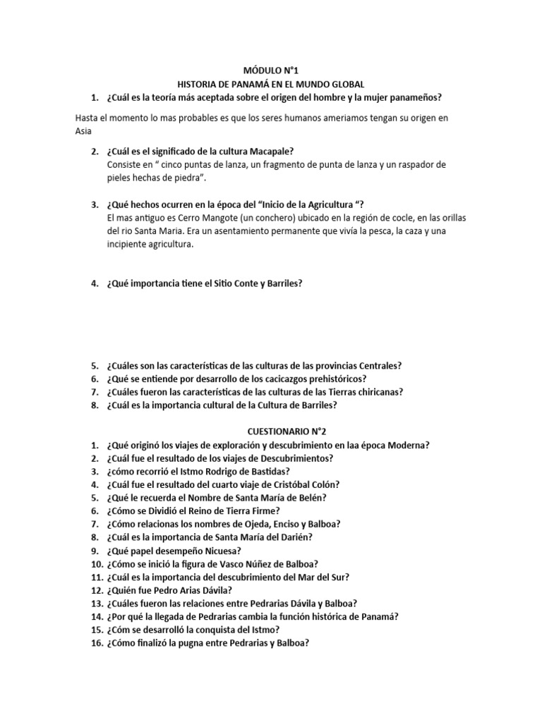 Cuest. Mod. #1 Hist. Pmá en El Mundo Global. | PDF | Panamá | Américas