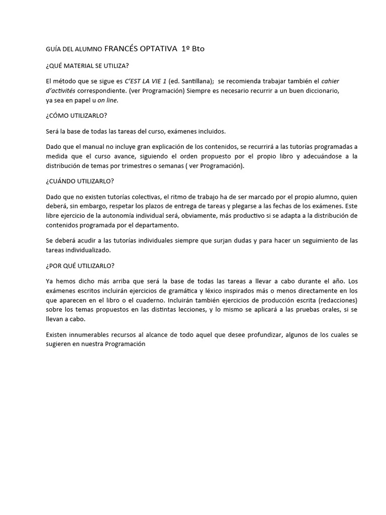 GUÍA DEL ALUMNO Actualizada Optativa 1º | PDF