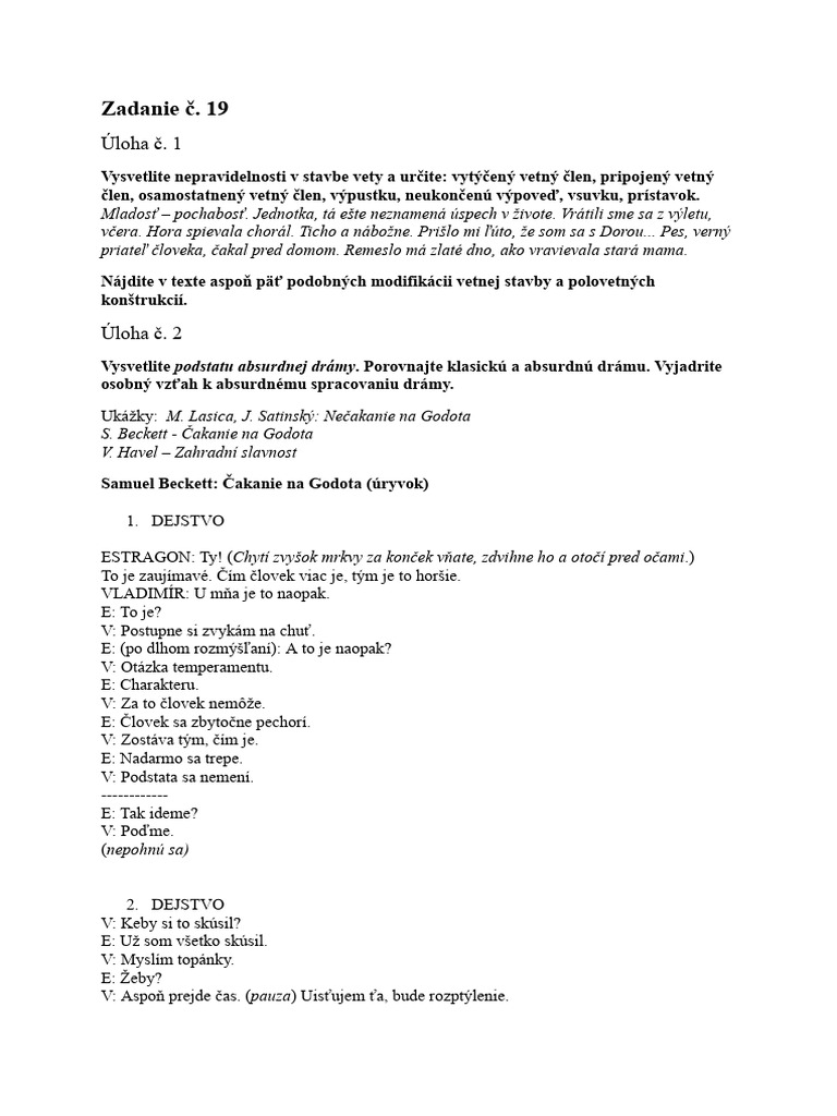 19- Nepravidelná vetná stavba, absurdná dráma | PDF