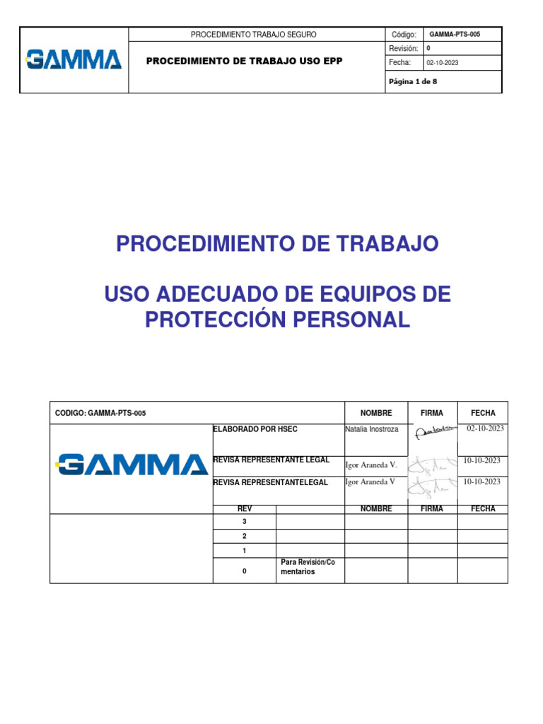 Procedimiento Uso Epp | PDF