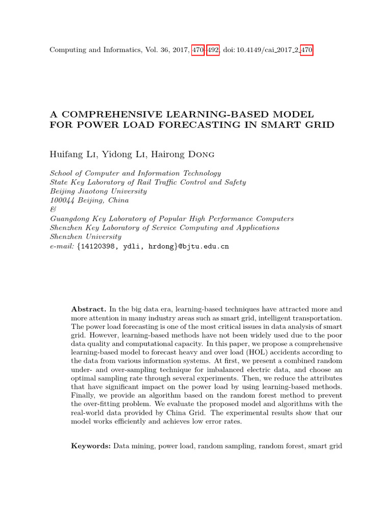 A Comprehensive Learning-Based Model For Power Load Forecasting in Smart Grid | PDF