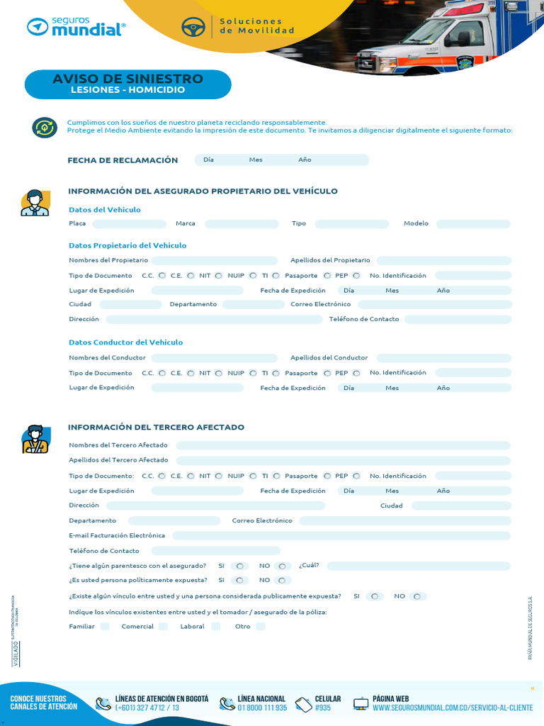 Formato Aviso de Sinestro Mundial Seguros | PDF | Seguro de vehículo