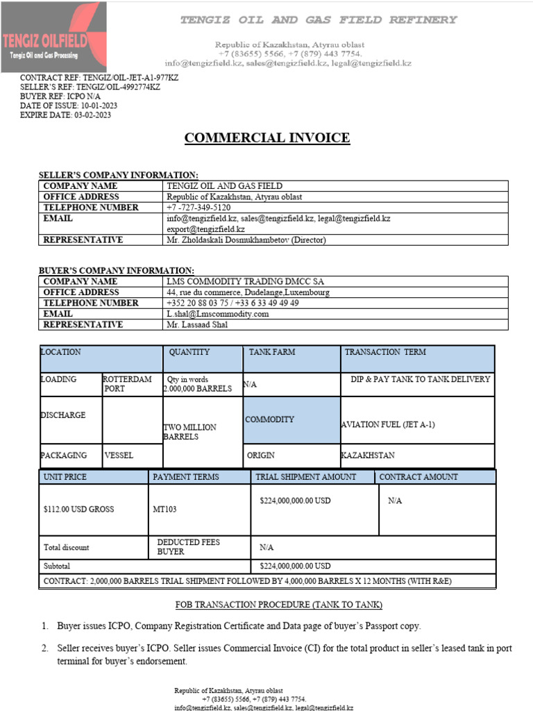 Scam Tengiz Oil and Gas Field Refinery (Ci Jet-A1) To LMS Commodity ...