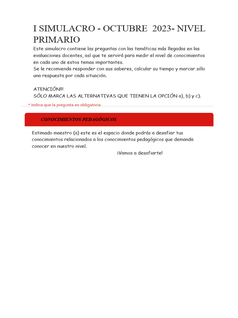 I Simulacro Octubre 2023 - Nivel Primario | PDF | Evaluación | Aprendizaje