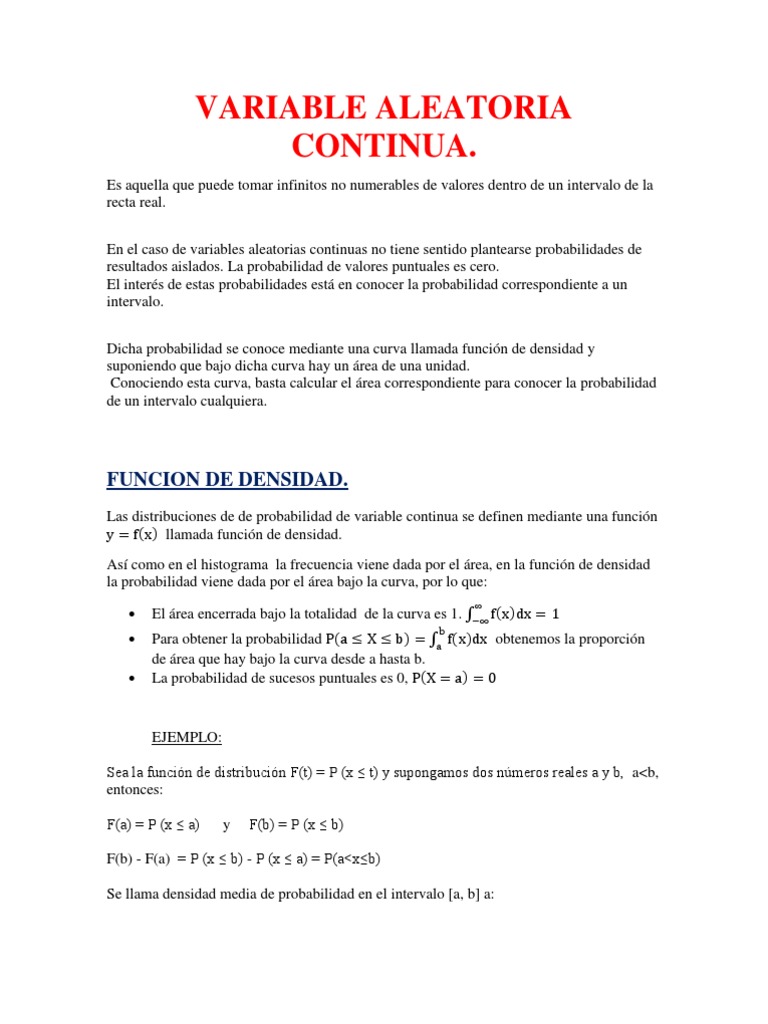Variable Aleatoria Continua | PDF | Distribución de probabilidad | Variable aleatoria