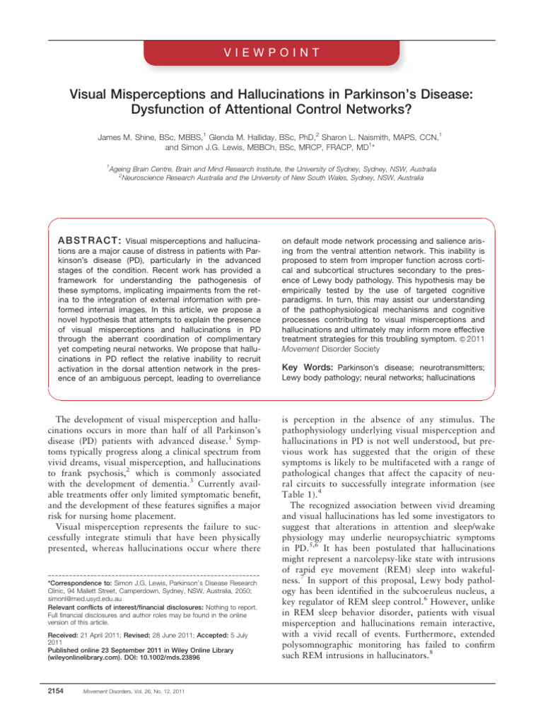 Shine 2011 Visual Misperceptions and Hallucinations in PD Dysfunction ...