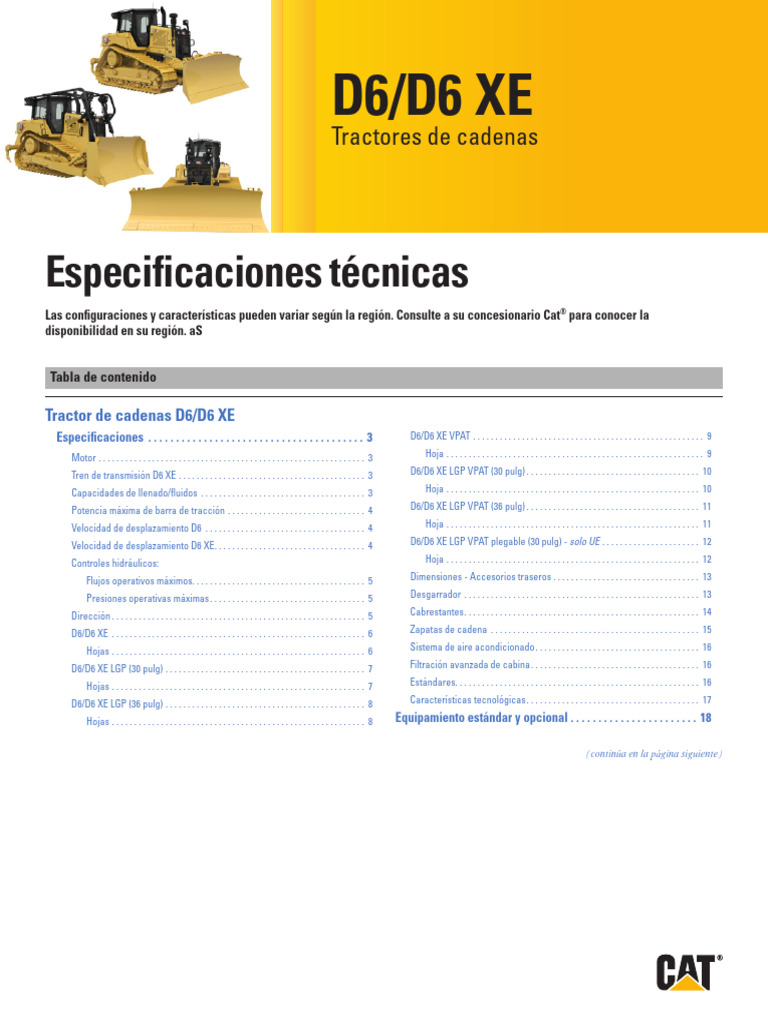 Especificaciones Tecnicas Tractor d6 | PDF | Biodiésel | Pascal (Unidad)