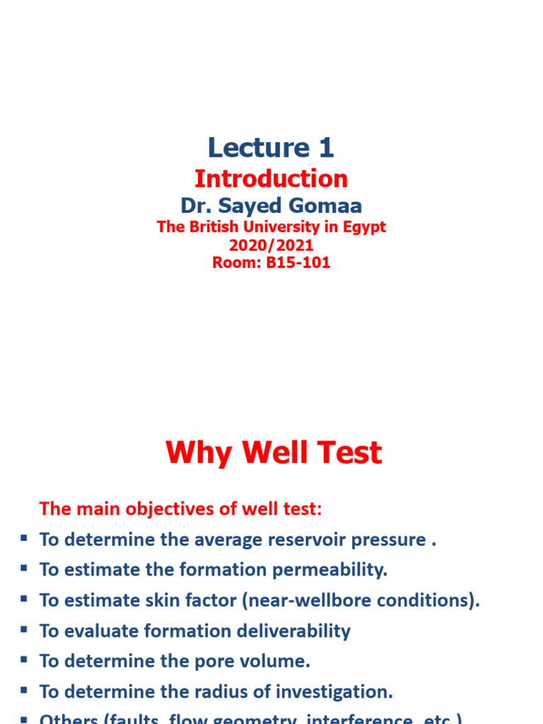 Lecture 1 Well Test | PDF | Petroleum Reservoir | Permeability (Earth ...