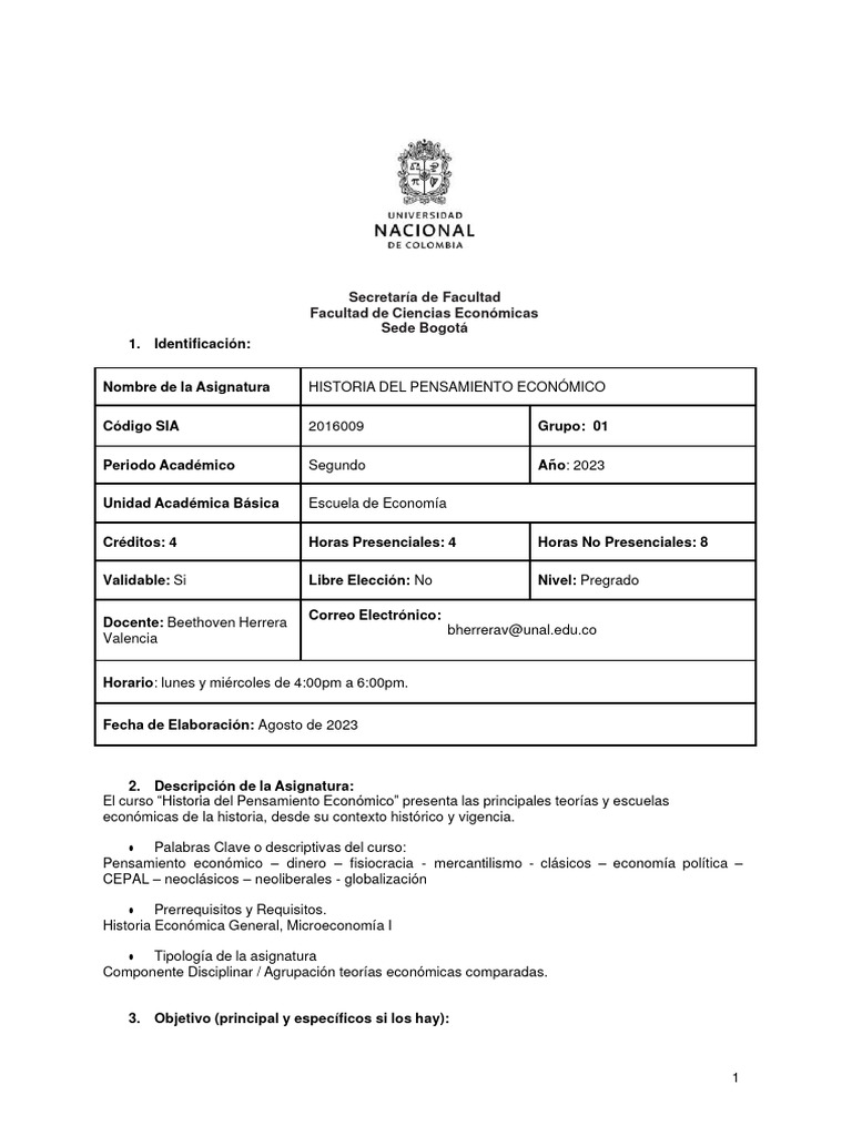 Programa HPE UNAL 2023-2S | PDF | Finanzas y dinero