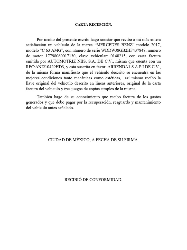 Carta Recepción | PDF
