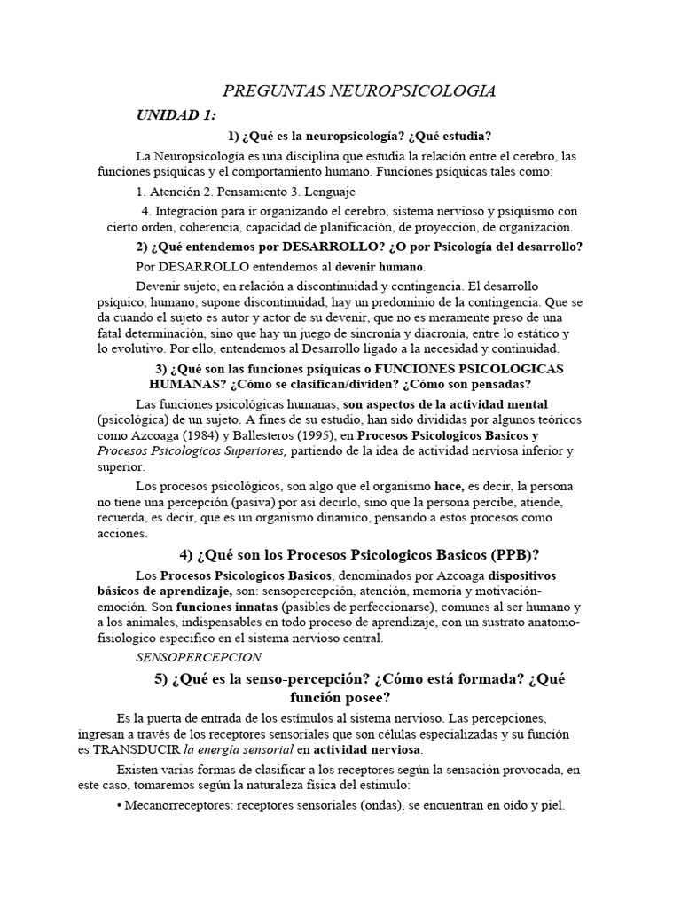 Preguntas Neuropsicologia | PDF | Las emociones | Percepción