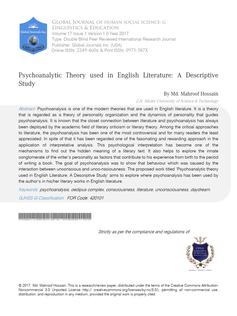 Psychoanalytic Theory Used in English Li | PDF