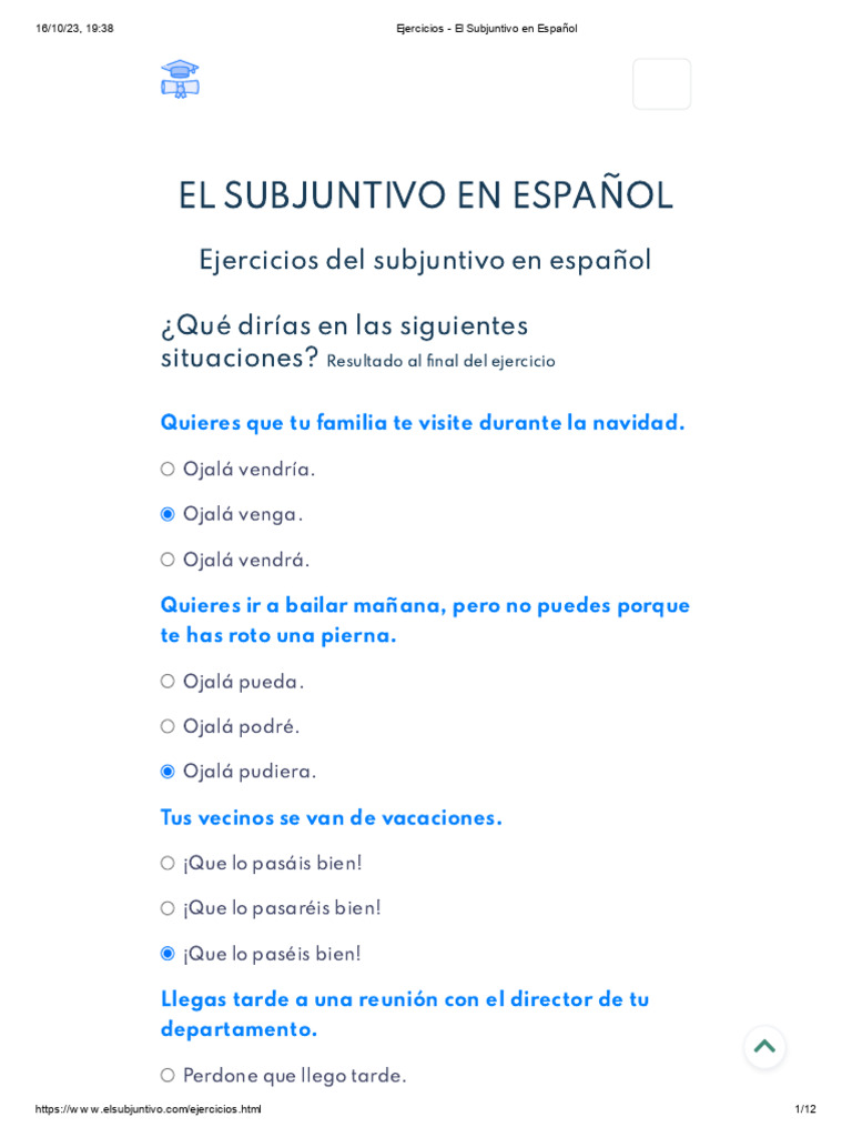 Ejercicios - El Subjuntivo en Español | PDF