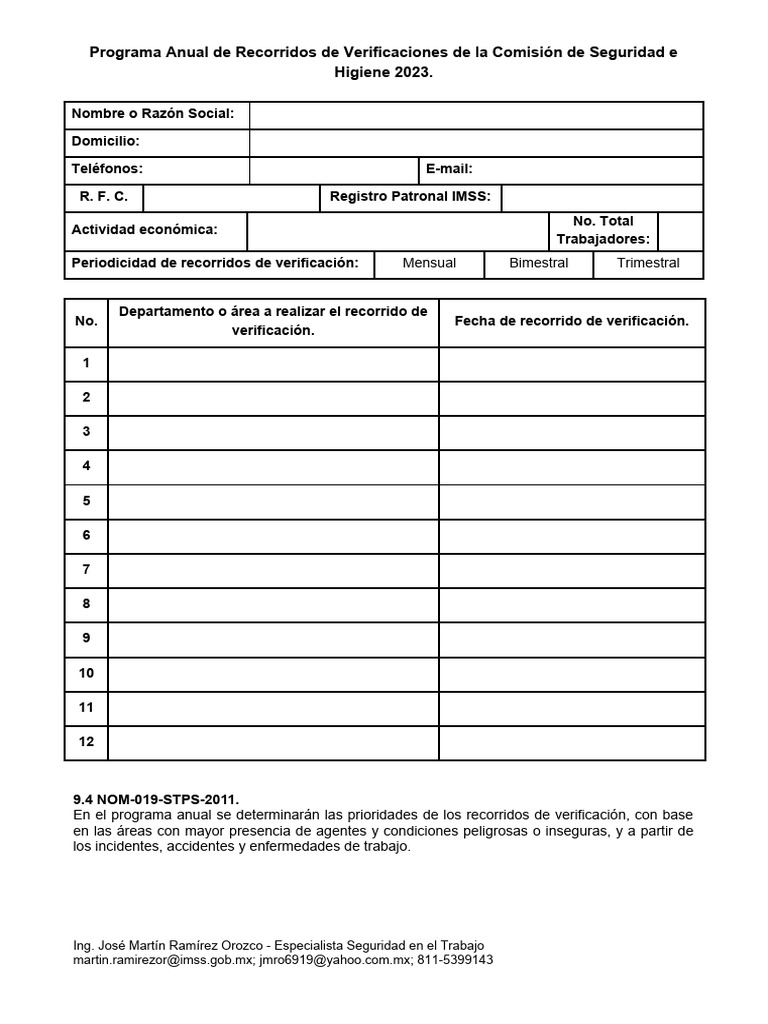 Formato - Programa Anual de Recorridos CSH (18 Julio 2023) | PDF