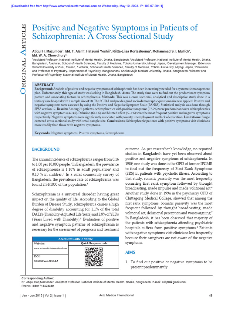 2015 Positive and Negative Symptoms in Patients of Schizophrenia: A ...