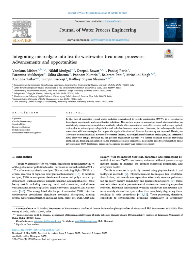 Integrating Microalgae Into Textile Wastewater Treatment Processes | PDF