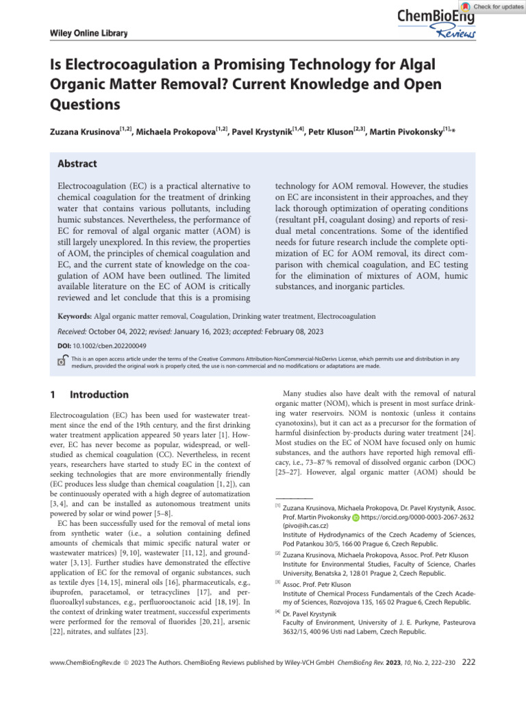 Is Electrocoagulation A Promising Technology For Algal Organic Matter ...