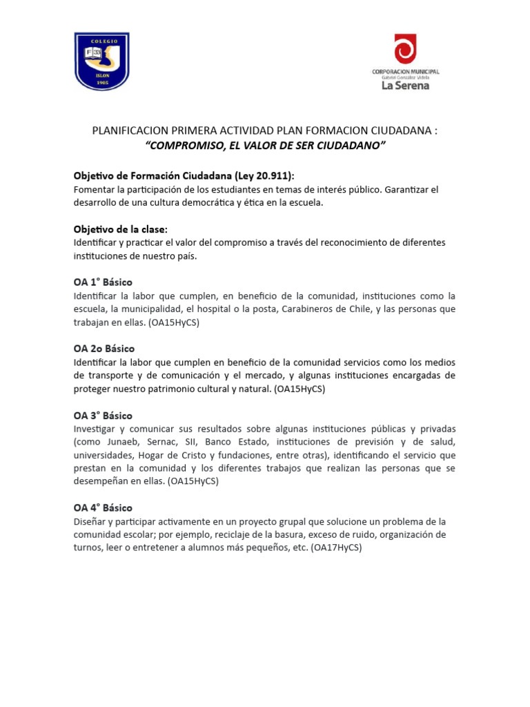 2º Taller Actividad Plan Formacion Ciudadana | PDF