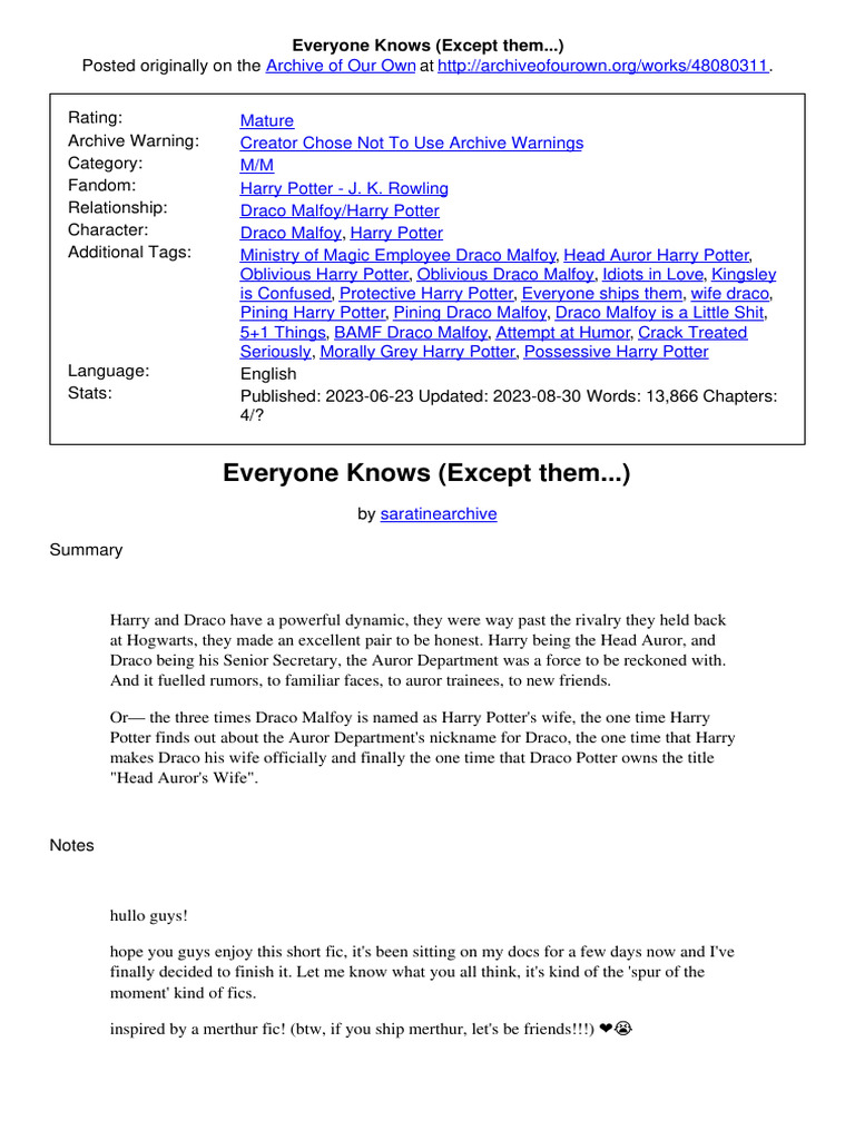Everyone Knows Except | PDF | Harry Potter | Contemporary Fantasy Novels