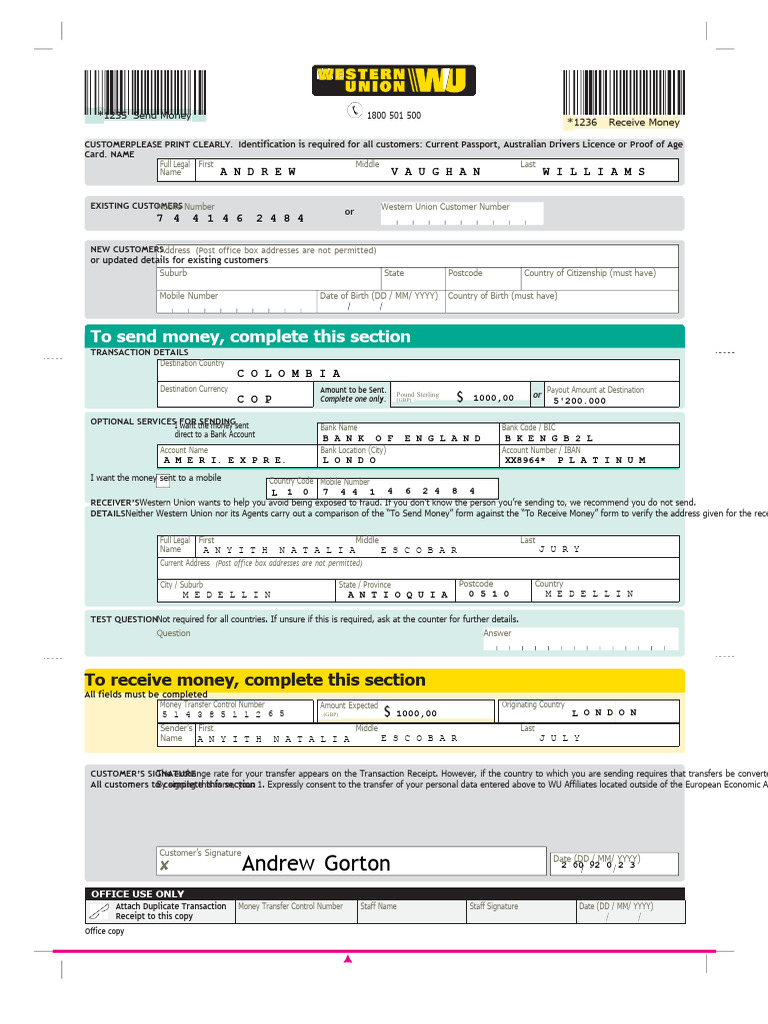Transfer Wester Union | PDF | Wire Transfer | Legal Liability