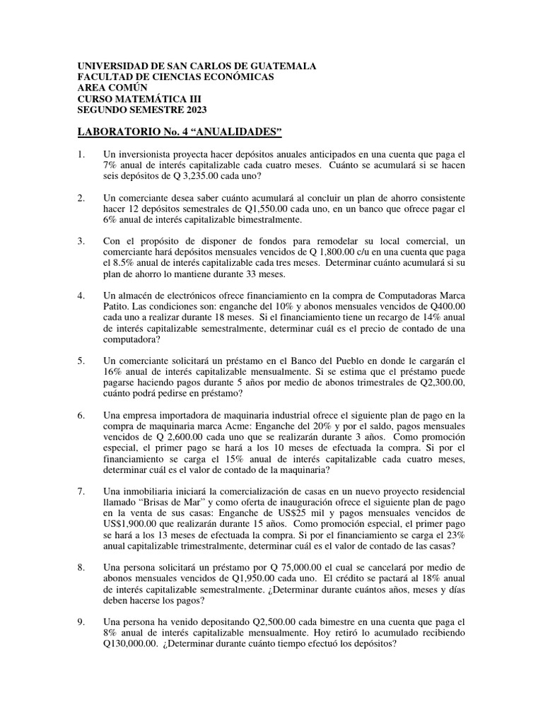Laboratorio Anualidades | PDF | Bancos | Dinero