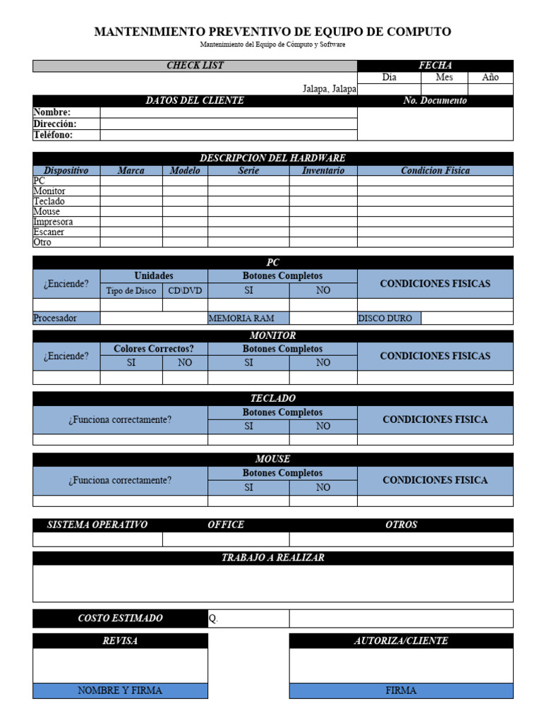 CheckList Machote | PDF | Hardware de la computadora | Tecnologías de ...