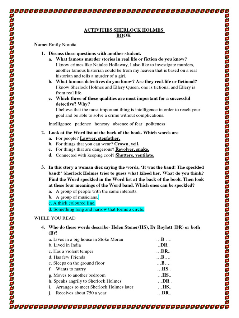 Activities for Understanding Sherlock Holmes | PDF | The Adventure Of ...