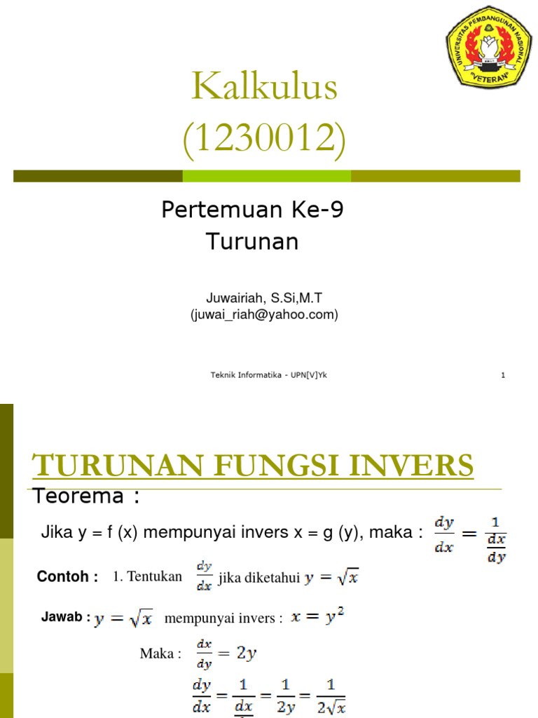 Materi Turunan Kalkulus | PDF | Metode & Bahan Ajar
