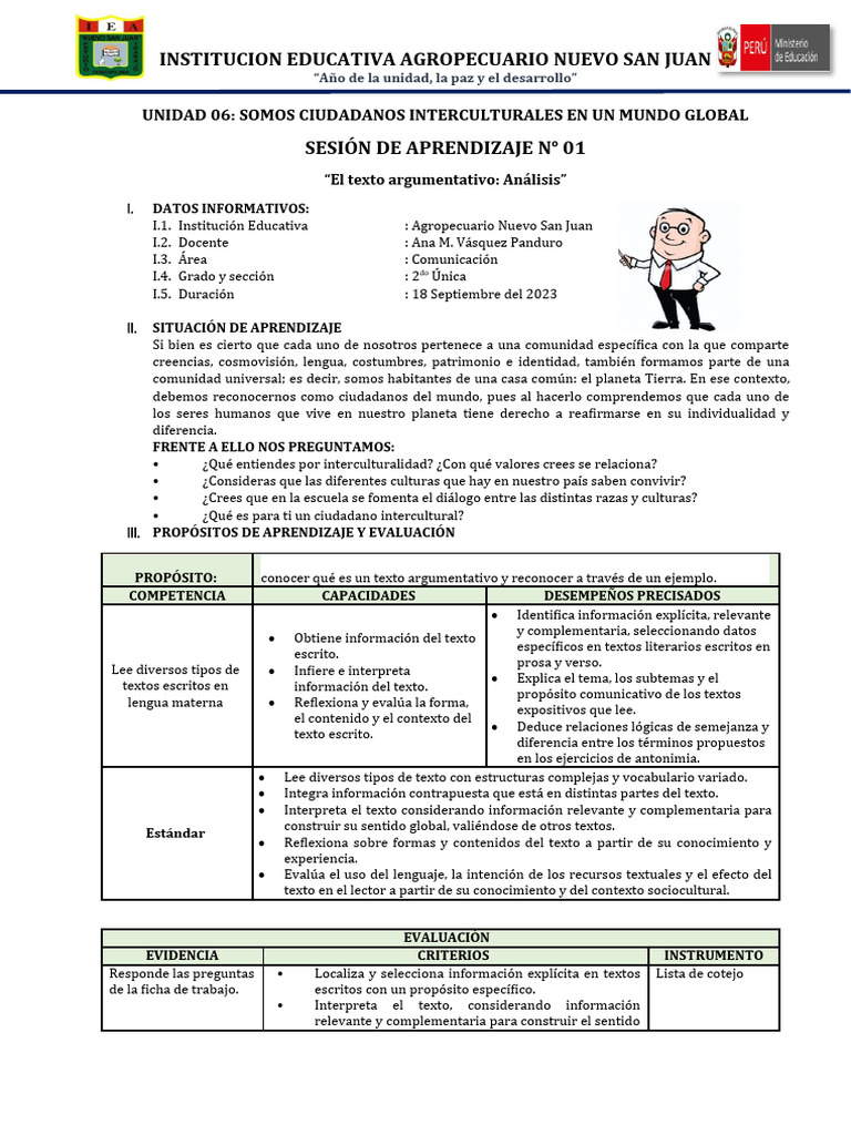 2° Sesion 1 Com U6 - Sem 1 | PDF | Aprendizaje | Evaluación