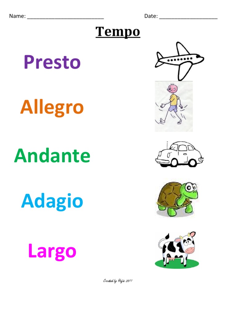 Tempo Worksheet Tempo: Music Grade 4 Quiz | PDF