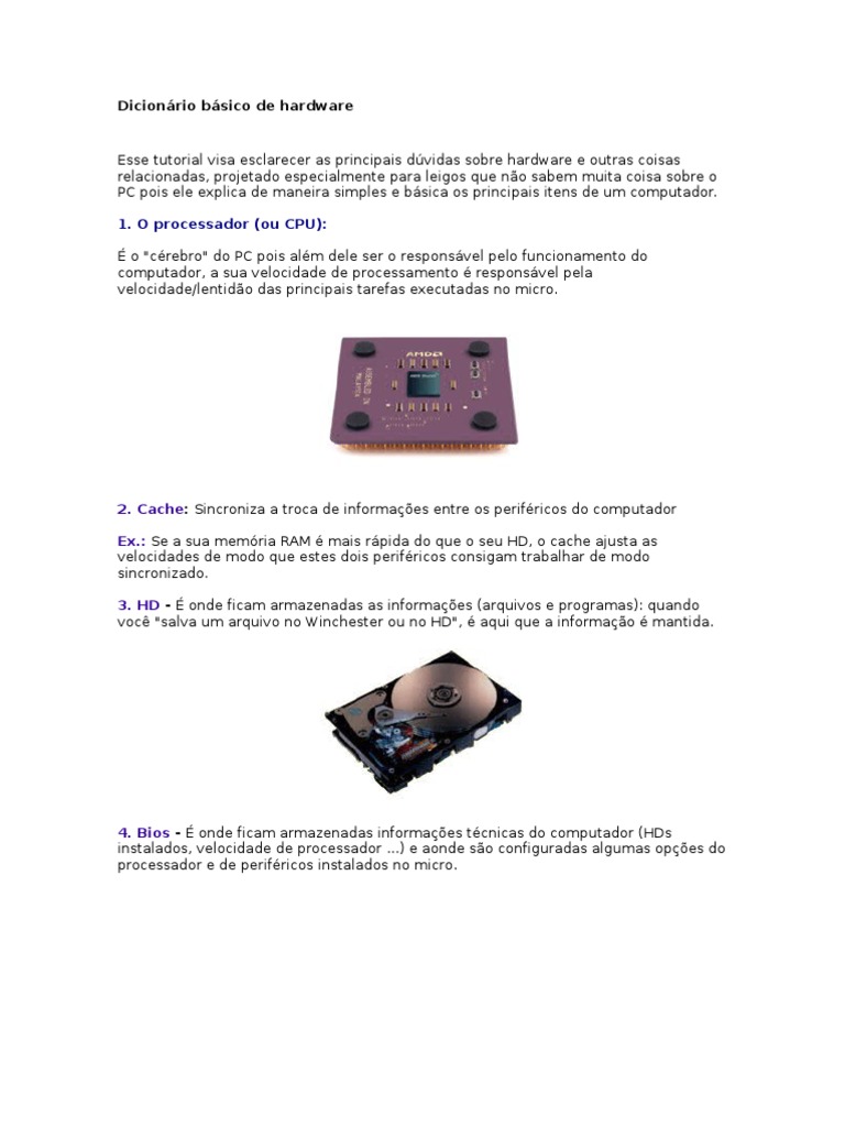Dicionário Básico de Hardware PC | PDF | Unidade central de ...