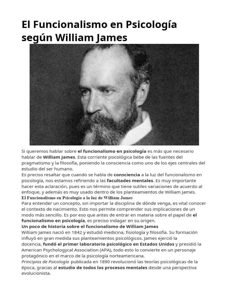 El Funcionalismo | PDF | Sicología | William James