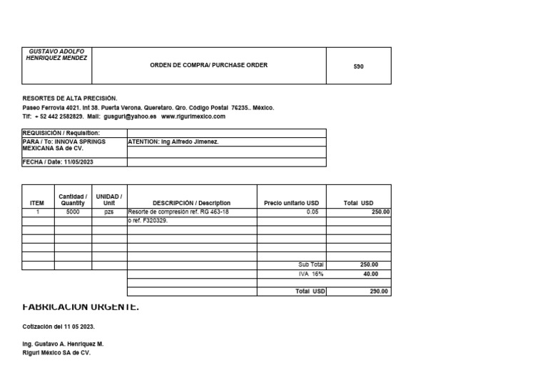 Orden de Compra 590 A Innova Rte Ref RG 463-07 El 11 05 2023 | PDF