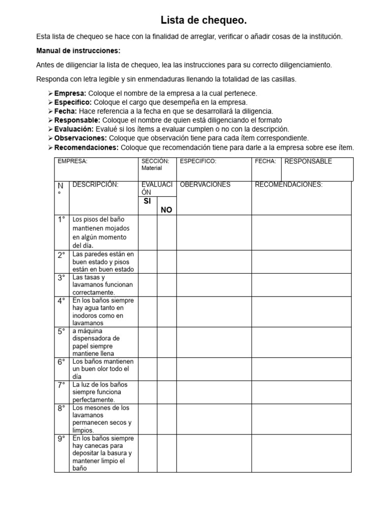 Lista de Chequeo | PDF