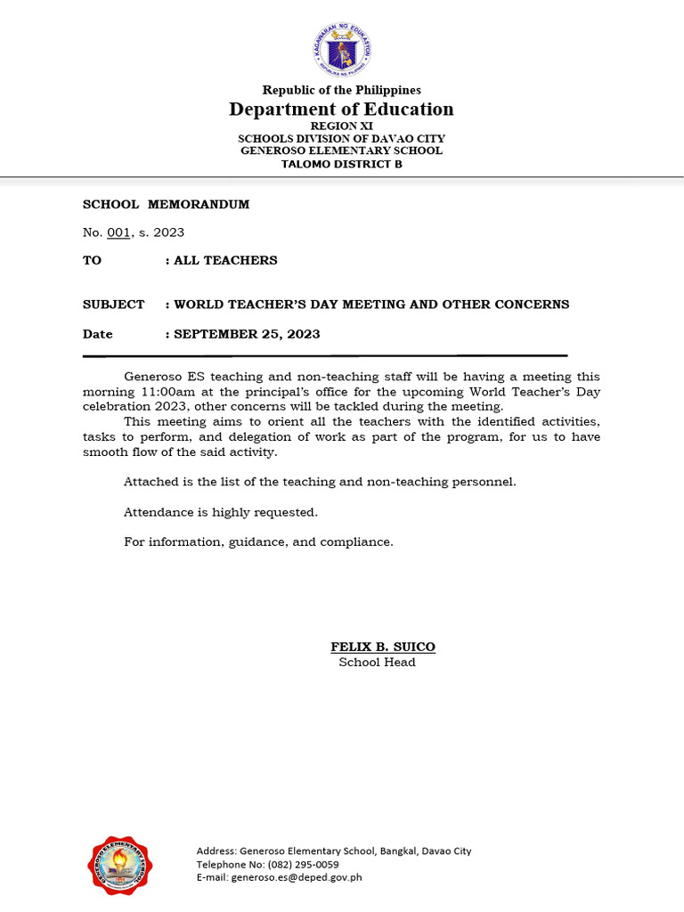 School Memo 2023-2024 | PDF