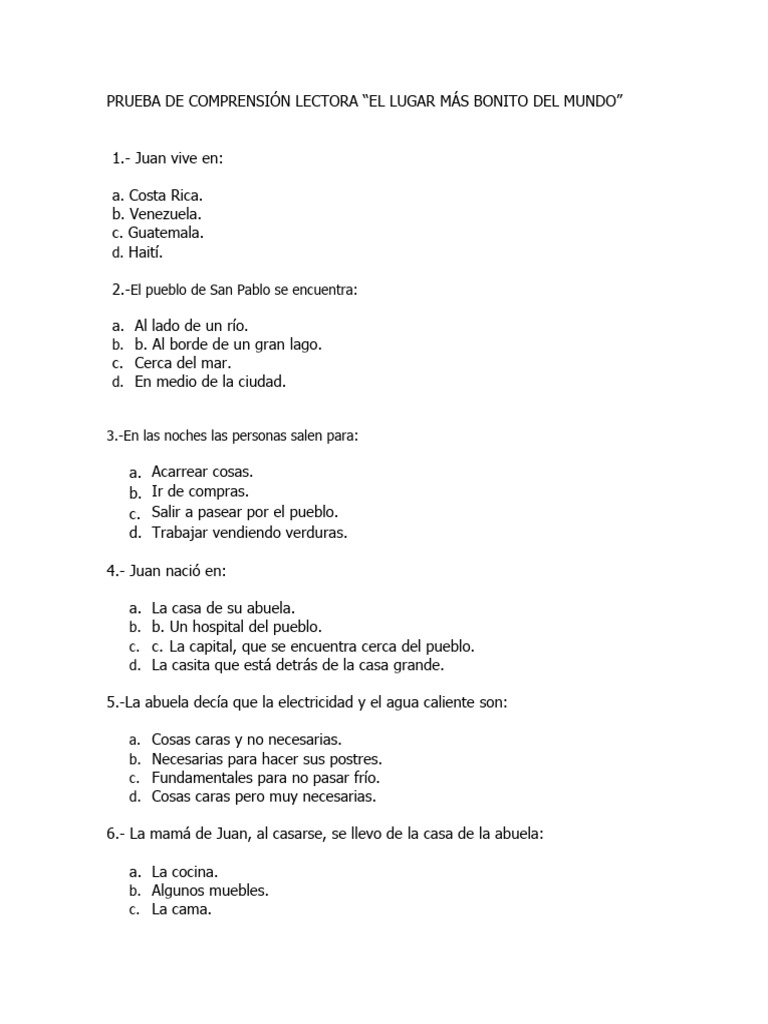 PRUEBA DE COMPRENSIÓN LECTORA 3 | PDF