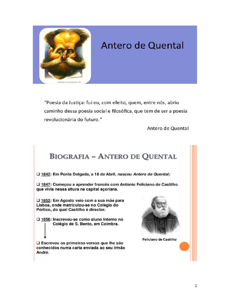 ANTERO DE QUENTAL E ANALISE DE A UM POETA | PDF